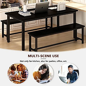 Lamerge Kitchen Table Set with 2 Benches 4 Person Dining Room Table Set for Home Kitchen, Dining Room, Restaurant, Space Saving, Black, 43.3''L x23.6''W x28.5''H (43B)