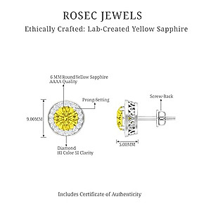Lab Created Yellow Sapphire and Diamond Halo Stud Earrings | 2.50 Cttw | AAAA Quality, 14K White Gold