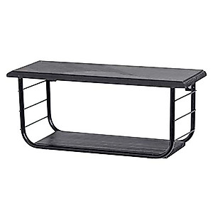 PIBM Stylish Simplicity Shelf Wall Mounted Floating Rack Shelves Iron Art Solid Wood Simple Storage Dormitory Bearing Strong,2 Colours,3 Sizes, Black , 34x12x14.3cm