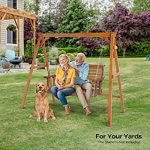 VINGLI 4 FT Outdoor Porch Swing, Upgraded XL Size Seat Depth & Back Height Wooden Patio Swing, Heavy Duty 880 LBS Front Hanging Swing for Yard, Tree, Balcony (Brown)