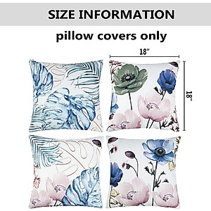Adabana Outdoor Waterproof Throw Pillows Covers Set of 4 Decorative Floral Pillow Cover for Patio Furniture 18x18 Inch