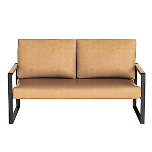 AWQM Faux Leather Sofa,Mid-Century Loveseat Sofa,2 Seat Couch,Classic Sofa Upholstered with Removable Back/Seat Cushion,Armchair/Lounge Chair for Living Room,Office and So on,Camel