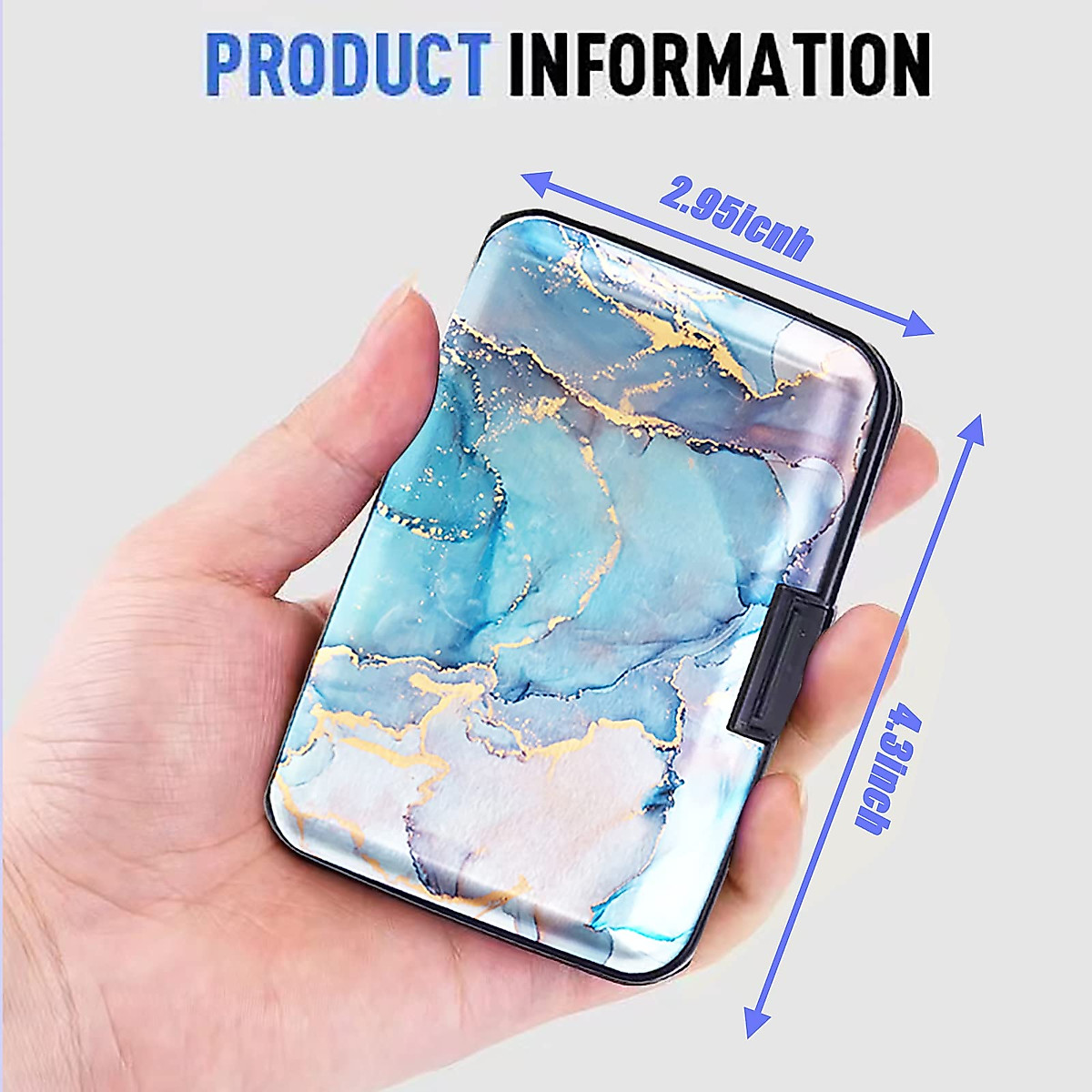Maicican Mini RFID Blocking Aluminum Wallet, Slim Metal Hard Case Travel Credit Card Holder, Card Case for Both Men and Women, 4.3 x 2.9 inches,Blue Marbling