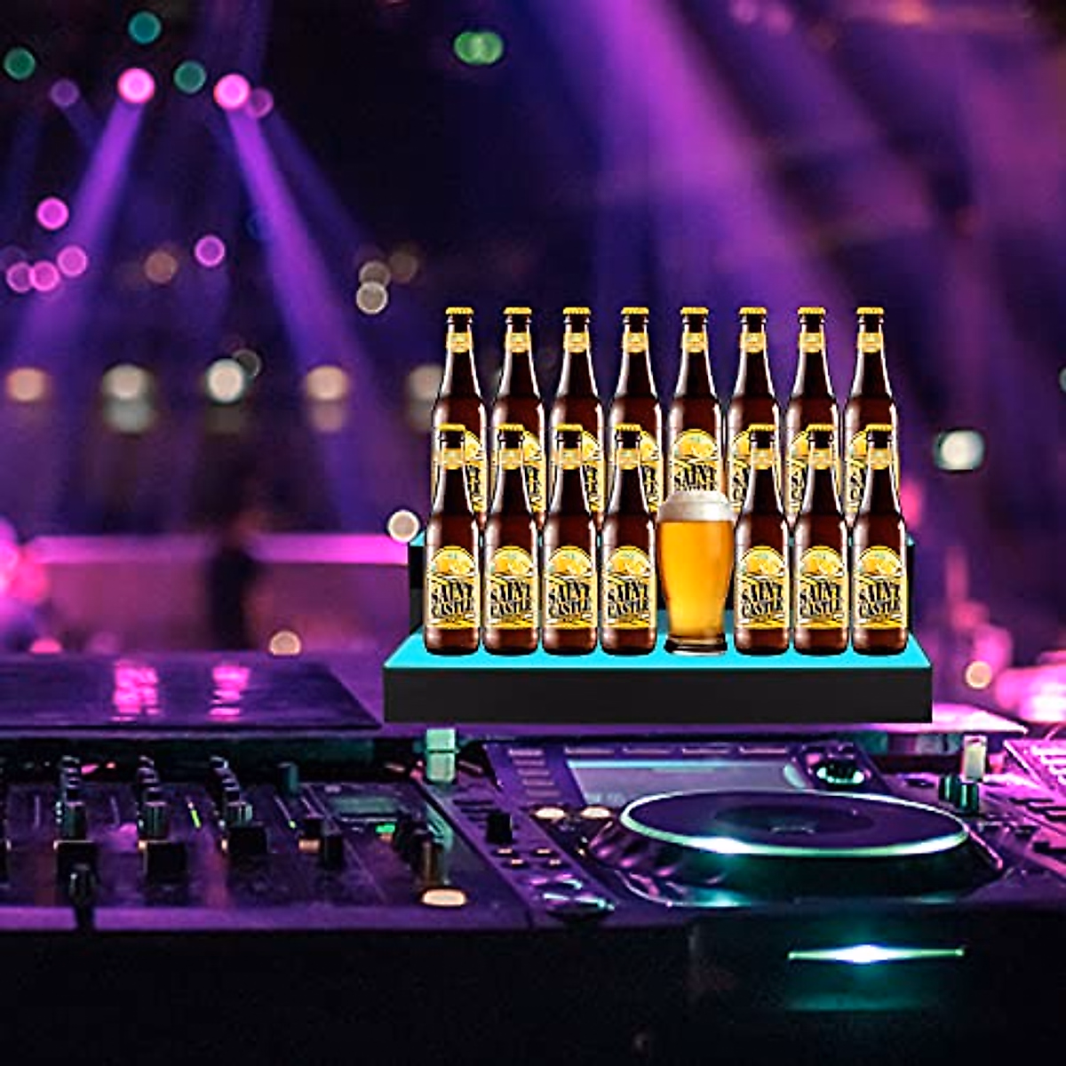 KERTY LED Lighted Liquor Bottle Display Shelf 20 Inch 2 Step Acrylic Lighted Mounted Wine Racks for Commercial Home Bar, Illuminated Bar Bottle Lighting Shelves with Remote and App Control