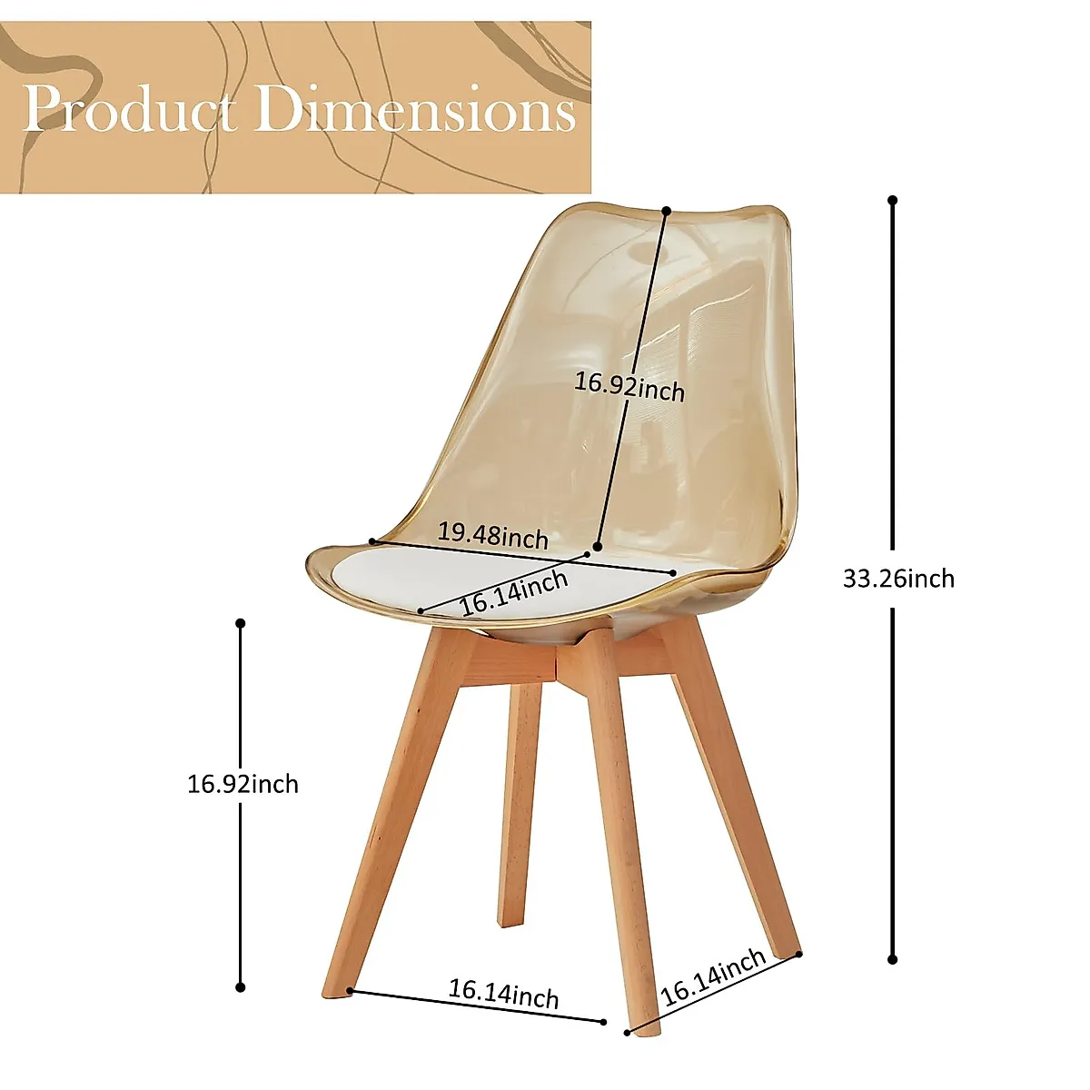 Ailatimogo Dining Chairs Set of 4, Modern Dining Chairs Upholstered, Acrylic Kitchen Dining Room Chairs with Wooden Chairs Legs, High Back Rest-Shell Tulip Chairs for Living Room, Bedroom-Amber