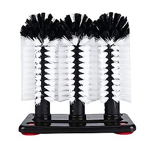 Triple Brush Bar Glass Washer Glass Washer Brush Cleaner 3 Brushes per Base for Restaurant Kitchen and Bar