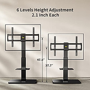 75 Inch TV Stand with Mount, Height Adjustable Swivel Floor TV Stand with Shelves for 32 37 43 49 50 55 60 65 70 75 inch LCD LED TVs, TV Stand for Bedroom, Living Room & Corner