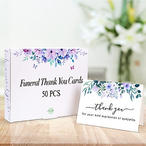 50 Pack Funeral Thank You Cards with Envelopes, Stickers & Message Inside, 4×6 in Watercolor Flowers Butterflies Bereavement Sympathy Thank You Cards for Funeral Family Friends Loved Ones Celebration of Life