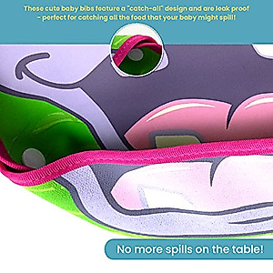 LA Baby Crumb Snatcher Waterproof Pocket Bib Large, Catch-All Pocket Design, 4-Pack (Monkey, Lion, Hippo, Puppy)