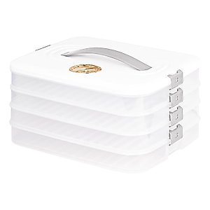 Liatinbo 4-Layer cookie carrier with lid and handle,dessert carrier dumpling container cookie transport storage container (4-Layer white)
