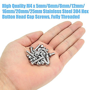 DYWISHKEY 200 Pieces M4 x 5mm/6mm/8mm/12mm/16mm/20mm/25mm Stainless Steel 304 Hex Button Head Cap Bolts and Nuts Kit