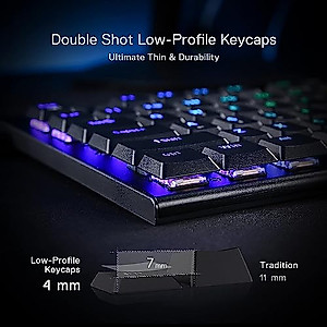 Redragon K622 Horus TKL RGB Mechanical Keyboard, Ultra-Thin Designed Wired Gaming Keyboard w/Low Profile Keycaps, Dedicated Media Control & Clicky Blue Switch, Pro Software Supported
