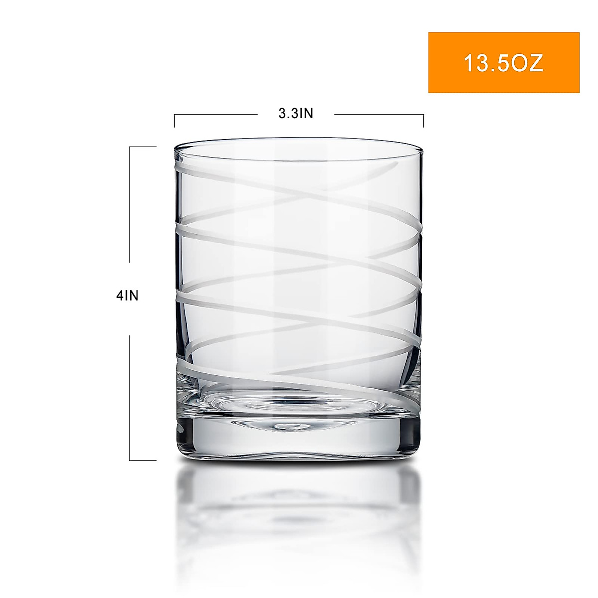 FAIRCRAFT Lowball Glasses Set of 6, 13.5oz Handmade Short Glass Tumbler, Heavy Base Ribbed Durable Carved Cup Drinking Glasses, Old Fashioned Rocks Glass for Whiskey Dishwasher Safe Glassware