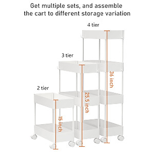 CAXXA 3 Tier Slim Mobile Utility Cart Rolling Cart ,Plastic Basket Storage Organizer, for Kitchen Laundry Bathroom Living Room Narrow Place Slide Out Storage Cart with Casters (White, 15.75Lx7W)