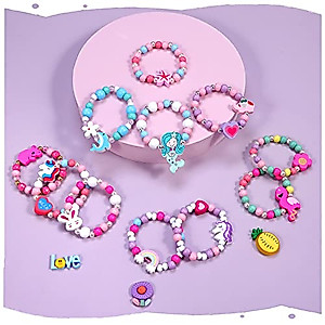 JOTIKO 20 Psc Bracelets for Little Girls - Princess Birthday Party Favors Goodie Bag Pinata Stuffers, Cute Friendship Rainbow Beaded Bracelet Play Jewelry Unicorn Mermaid Animals Wooden Charms Classroom Exchange Gifts