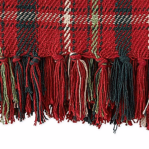 DII Christmas Plaid Décor Collection Recycled Cotton Throw Size Holiday Blankets, 50x60, Tartan Holly Red