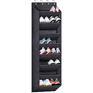SLEEPING LAMB Over The Door Shoe Organizer for Closet with Large Deep Pockets, Narrow Shoe Rack for Door Hanging Boots Storage, Black