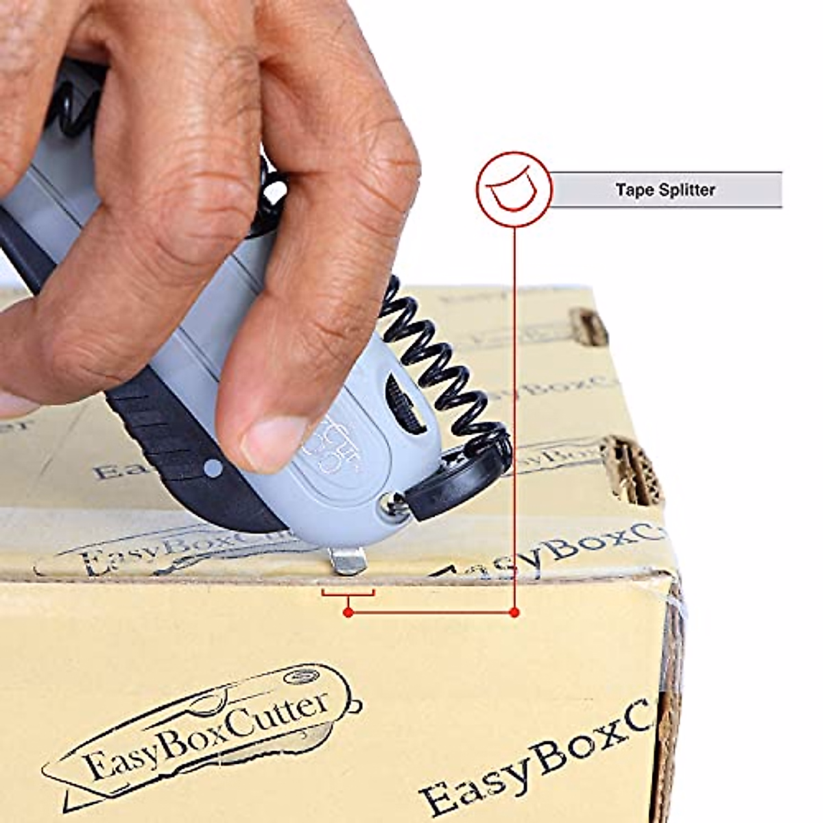 Modern Box Cutter, auto retract, blade vanishing technology, extra tape cutter at back, dual side edge guide, 1 blade depth setting, 2 blades and holster - Grey/Black Color 4500