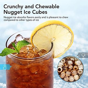 Zstar Nugget Ice Maker, Stainless Steel Countertop Ice Machine with 44Lbs/24H Output, Crunchy Sonic Ice Maker Machine, Self-Cleaning Portable Ice Maker with Freestanding Ice Scoop for Home,Office,Bar
