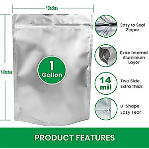 30pcs Mylar Bags for Food Storage - Extra Thick 14 Mil - 1 Gallon Ziplock Resealable Mylar Bags - Bolsas Mylar con absorbentes - Mylar Bag 1 Gallon