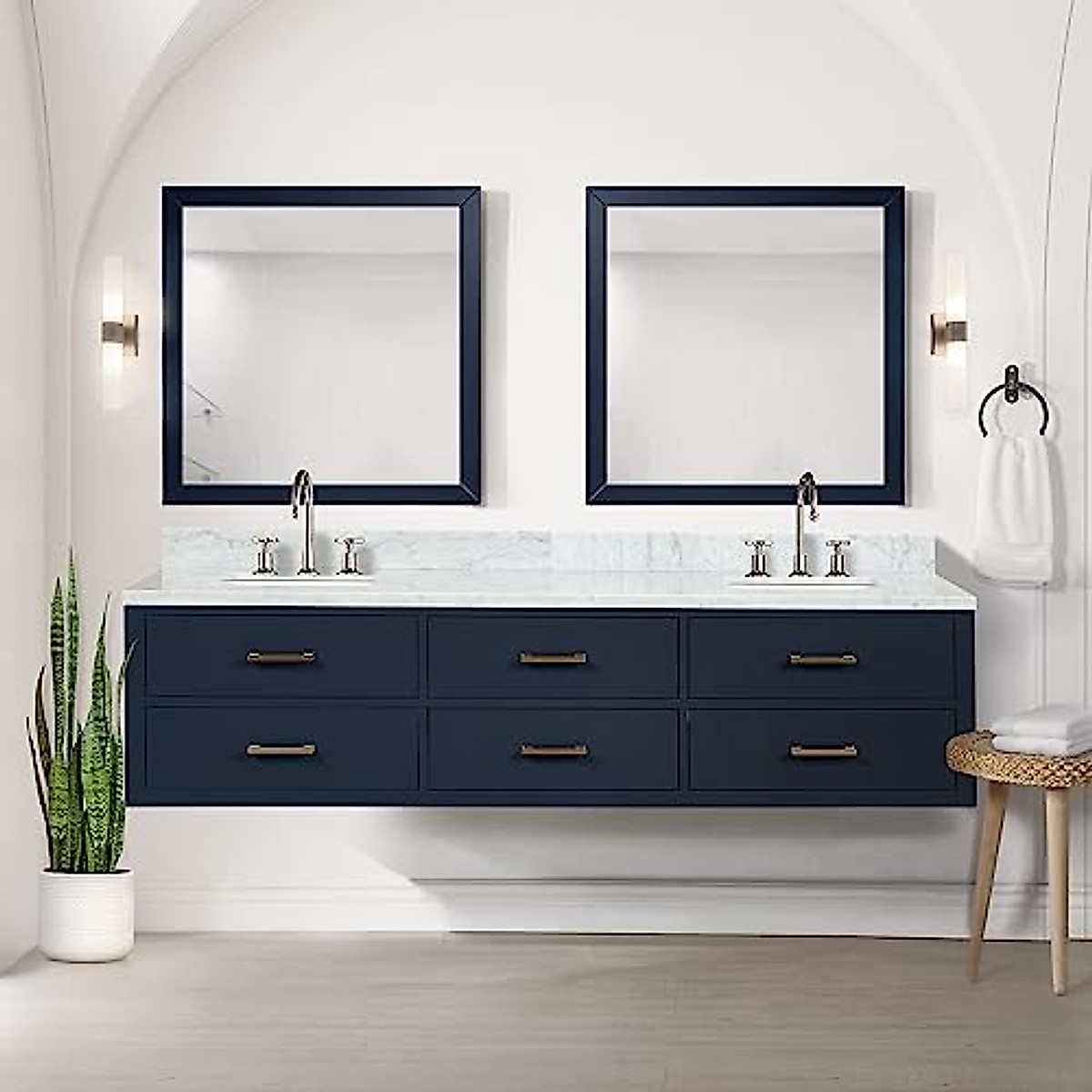 Bell+Modern Tuckerton 80 in W x 22 in D Blue Double Bath Vanity, Carrara Marble Top and Mirror