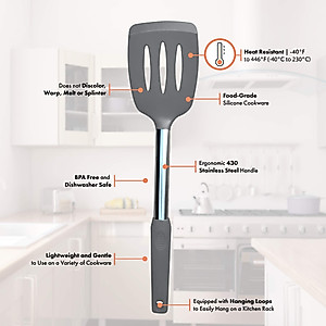 Home & Kitchen Essentials Cooking Utensils Set - Non Stick Silicone Kitchen Utensils Set - Stainless Steel Handles, Heat Resistant, BPA Free, and Dishwasher Safe (Gray, 19 Pieces)