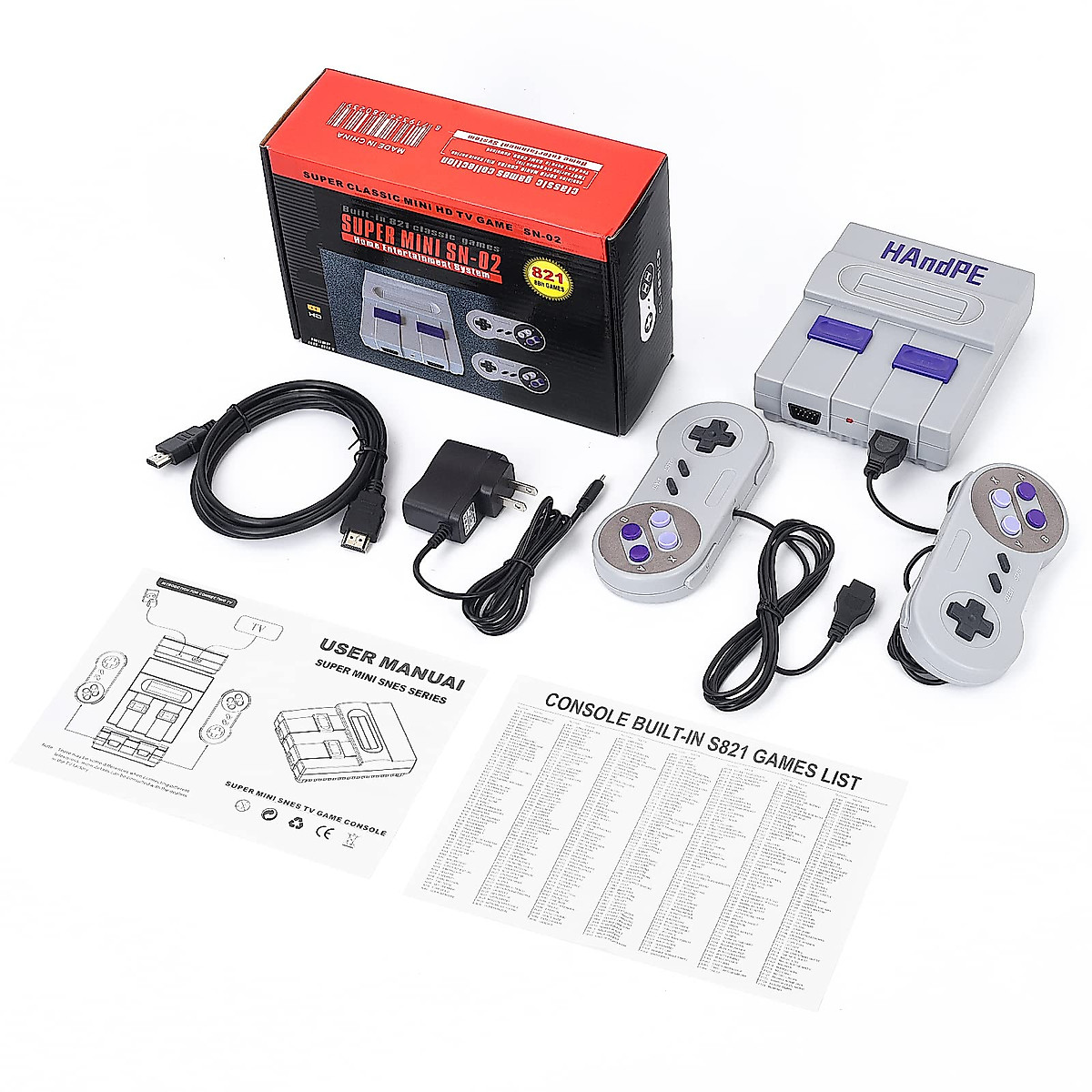 HAndPE Retro Classic Mini Game Console Childhood Game Consoles Built-in 821 Game(Some are Repeated) Dual Control 8-Bit Handheld Game Player for TV Video Bring Happy Childhood Memories