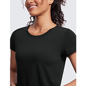 CRZ YOGA Pima Cotton Womens Short Sleeve Shirt Loose Casual Yoga T-Shirt Athletic Workout Tops Black X-Large