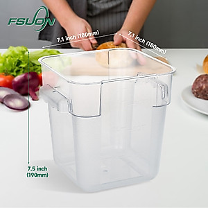 FSUON 4 Pack Clear Food Storage Containers with Lids and Handles Polycarbonate Square Commercial Food Containers, NSF (4Qt)