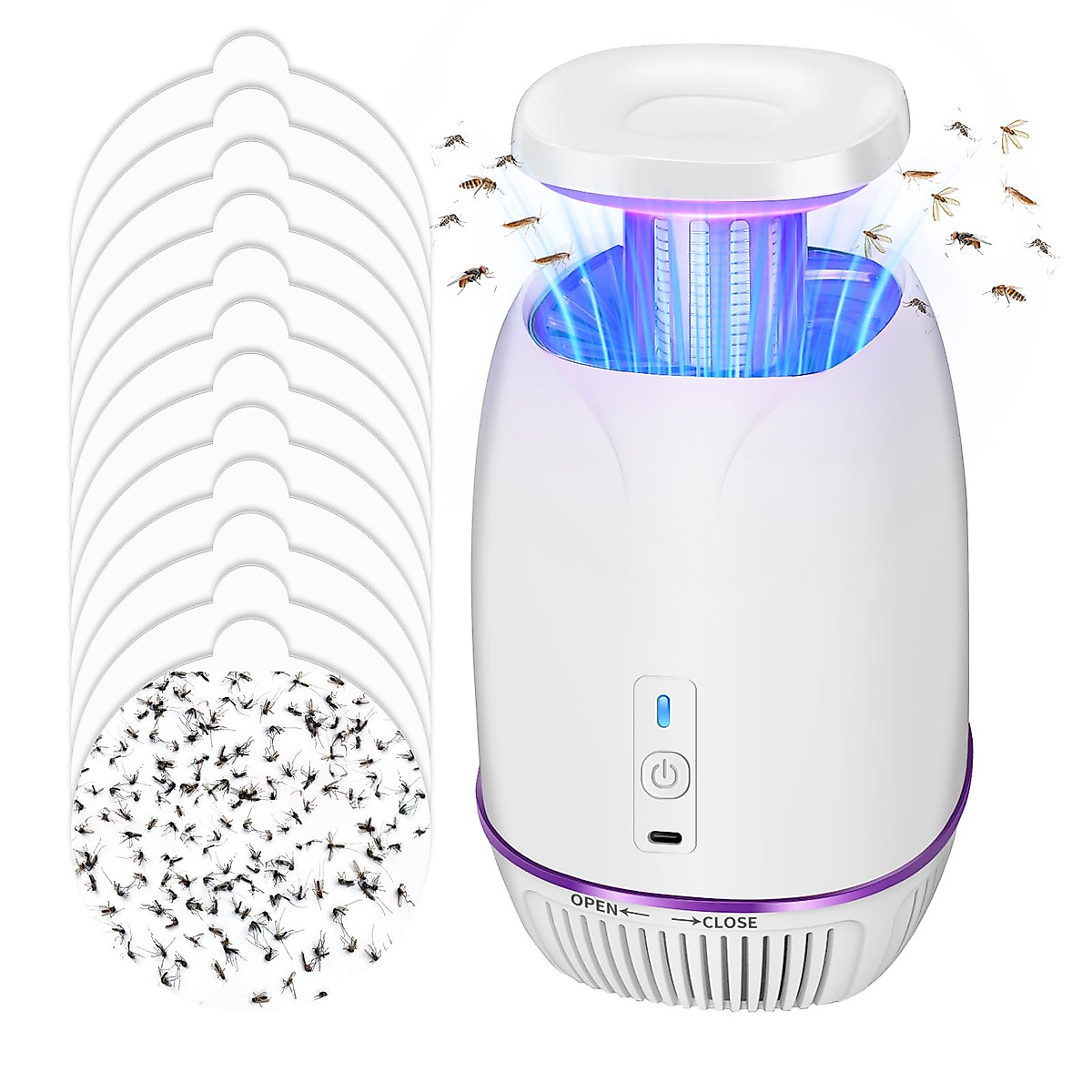 Bug Zapper Indoor,LCUXOWX Fly Traps Indoor for Home, Mosquito Zapper Indoor, Mosquito Traps Indoor,Bug Light Trap Indoor, Fruit Fly Traps, Insect Traps Indoor with 10 Sticky Glue Boards, White