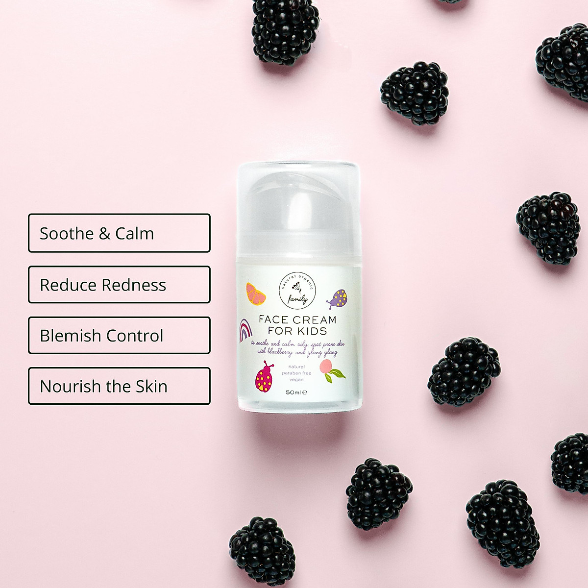 Gentle Face Cream Moisturizer for Kids and Preteens – Nourishing and Calming for All Skin Types – Natural Ingredients: Hyaluronic Acid and Vitamin E - Made in UK 50ml