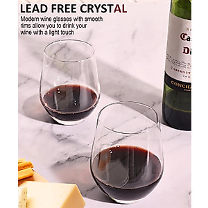 OJA Stemless Wine Glasses Set of 4, Premium Crystal Red White Wine Glasses, No Stem, Clear-15oz, Sturdy Drinking Glass for Daily Use, Birthday, Wedding, Home Party, Anniversary, Shower Gift