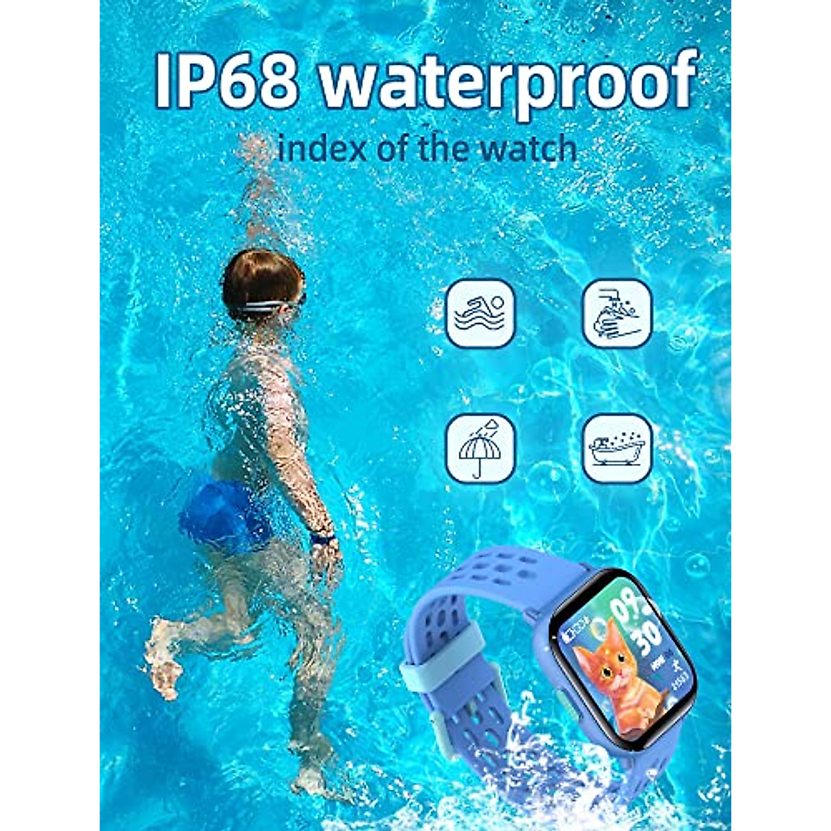 Kids Smart Watch for Boys Girls,IP68 Waterproof Kids Fitness Activity Tracker Watch,Heart Rate Sleep Monitor,8 Sport Modes, Pedometers, Calories Counter, Alarm Clock, Kids Gifts for Teens 6+ (Black)