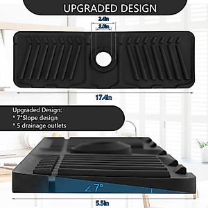 Dimber Sink Splash Guard, Kitchen Sink Splash Guard with 5 Drains, Faucet Mat for Kitchen Sink 17.4”x5.5”(Black,1-Pack)