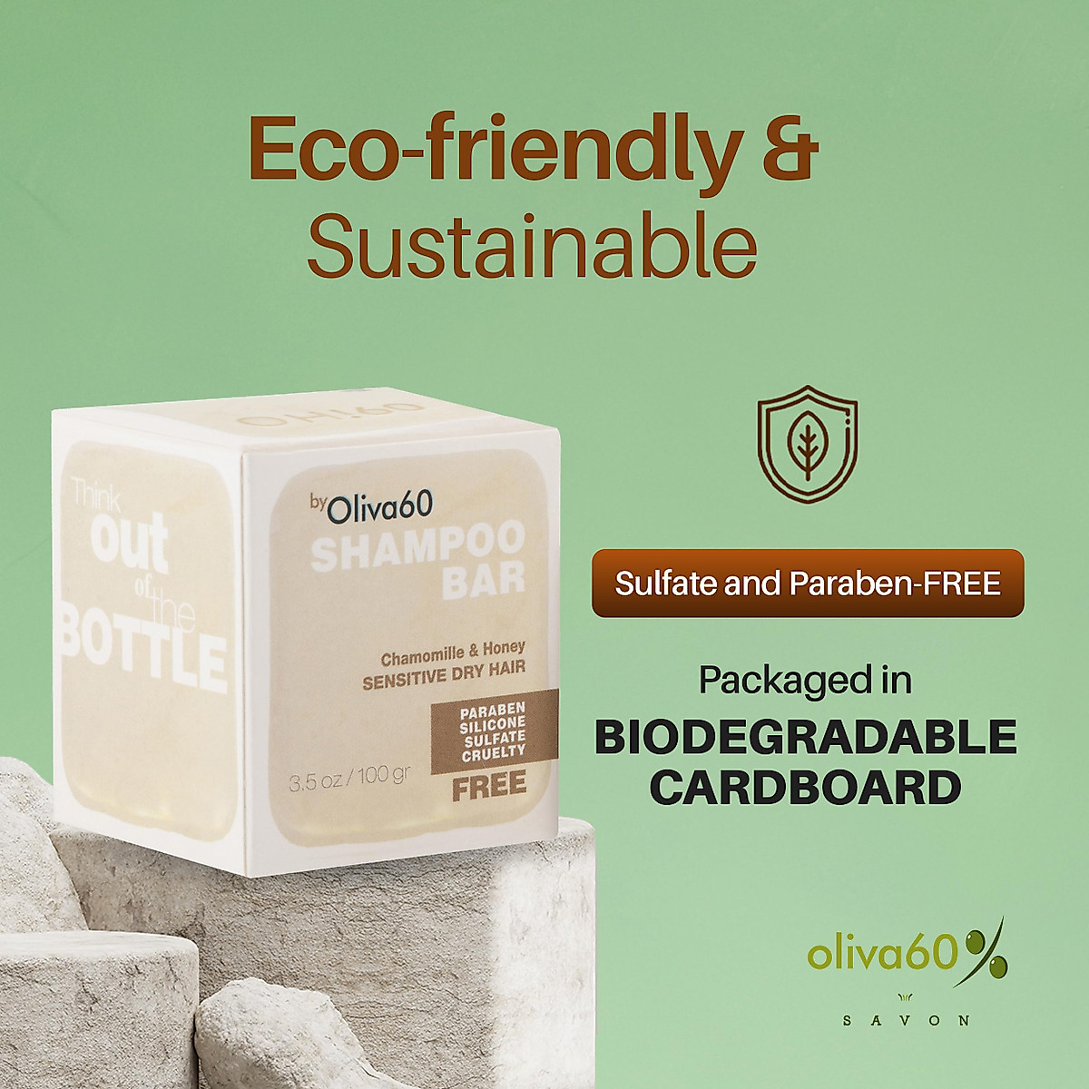 Shampoo Bar Chamomile Honey - Gentle & Non-Irritating | Hair Care- Moisturizes & Hydrates Dry Hair | Organic Shampoo wirh Olive, Argan, Macadamia Oil | Sulfate & Paraben Free | Oliva 60