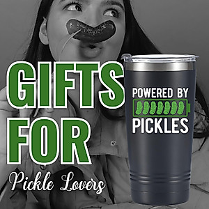 Onebttl Funny Pickle Gifts for Pickle Lovers, Insulated 20 oz Stainless Steel Travel Tumbler with Straw, Brush, Lid, and Gifts Box (POWERED BY PICKLES)