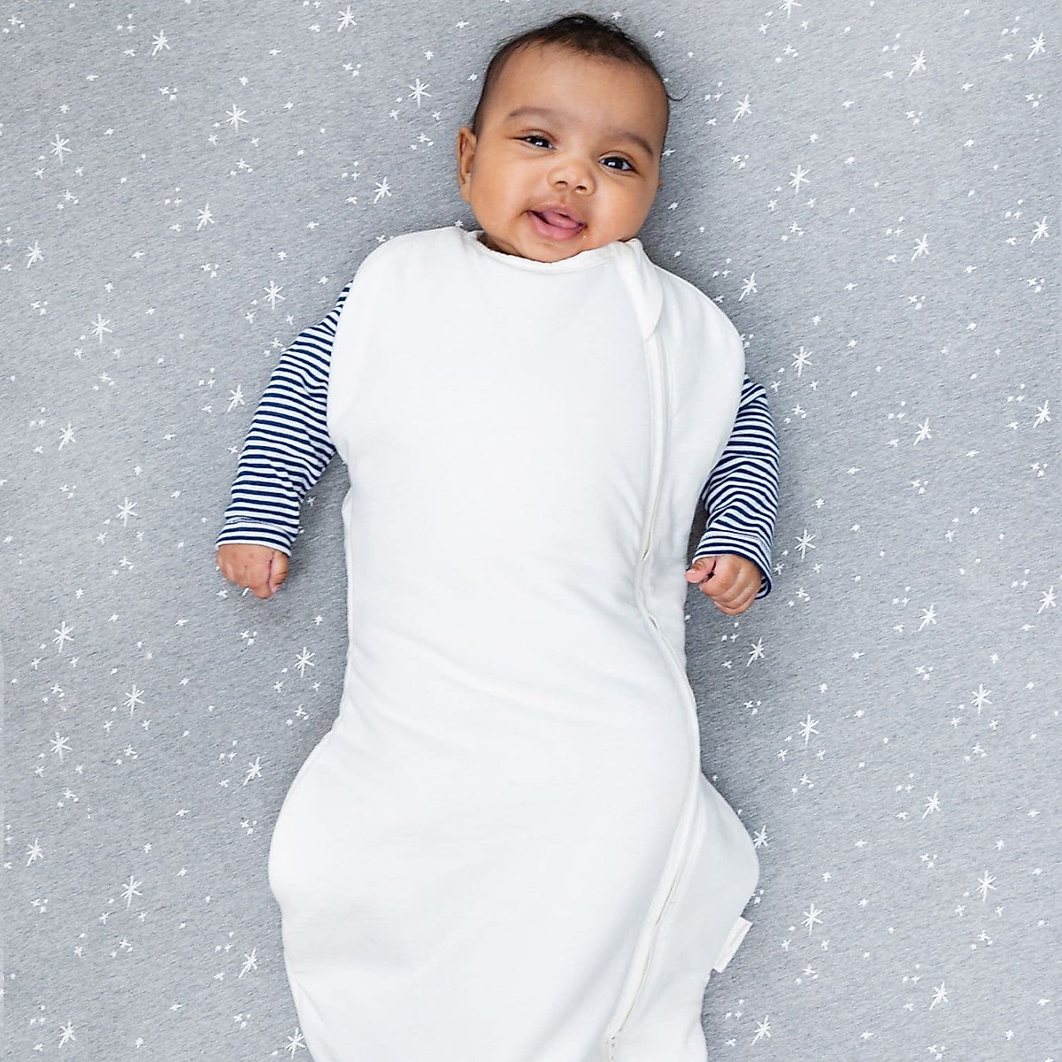 Happiest Baby Sleepea Comforter Swaddle - 100% Organic Cotton Baby Swaddle Blanket - Doctor Designed Promotes Healthy Hip Development (Ivory, Small)