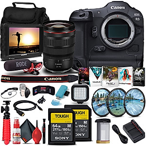 Canon EOS R3 Mirrorless Camera (4895C002) + Canon RF 24-70mm Lens + 4K Monitor + Rode VideoMic + 2 x Sony 64GB Tough SD Card + Filter Kit + Card Reader + Light + Corel Photo Software + More (Renewed)