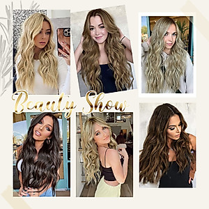 DeeThens Brown Hair Extensions Invisible Wire Hair Extension for Women Long Wavy Hair Extensions with Transparent Headband Adjustable Size Hair Extensions for Women 20 Inch