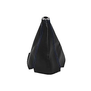 LIHNGAUTO Universal Auto Manual Gear Shift Knob Boot Dust Cover，Made of Black Pu Leather with Red Seams and Blue Seams (Blue)