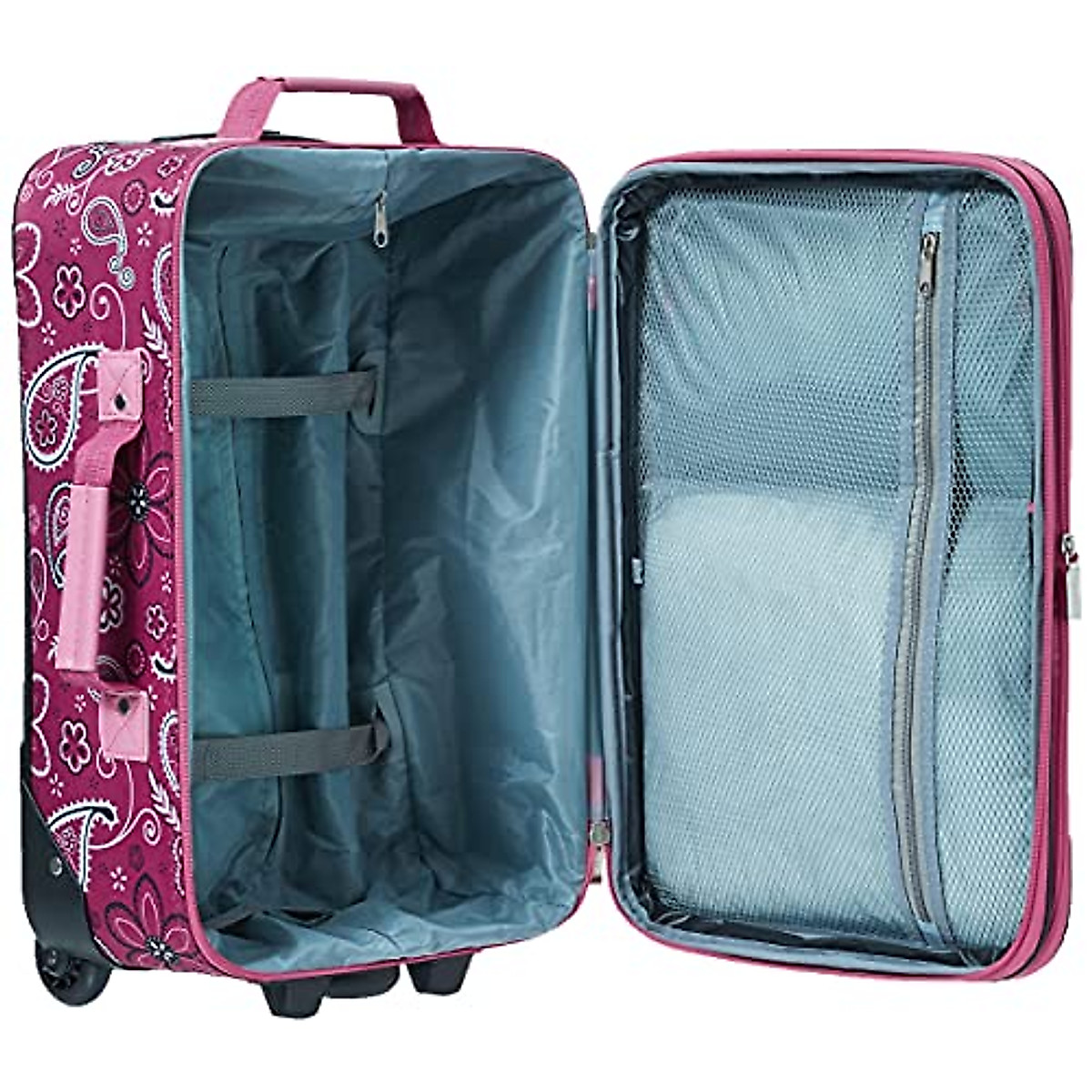 Rockland Fashion Softside Upright Luggage Set, Expandable, Wheel, Telescopic Handle, Pink Bandana, 2-Piece (14/19)
