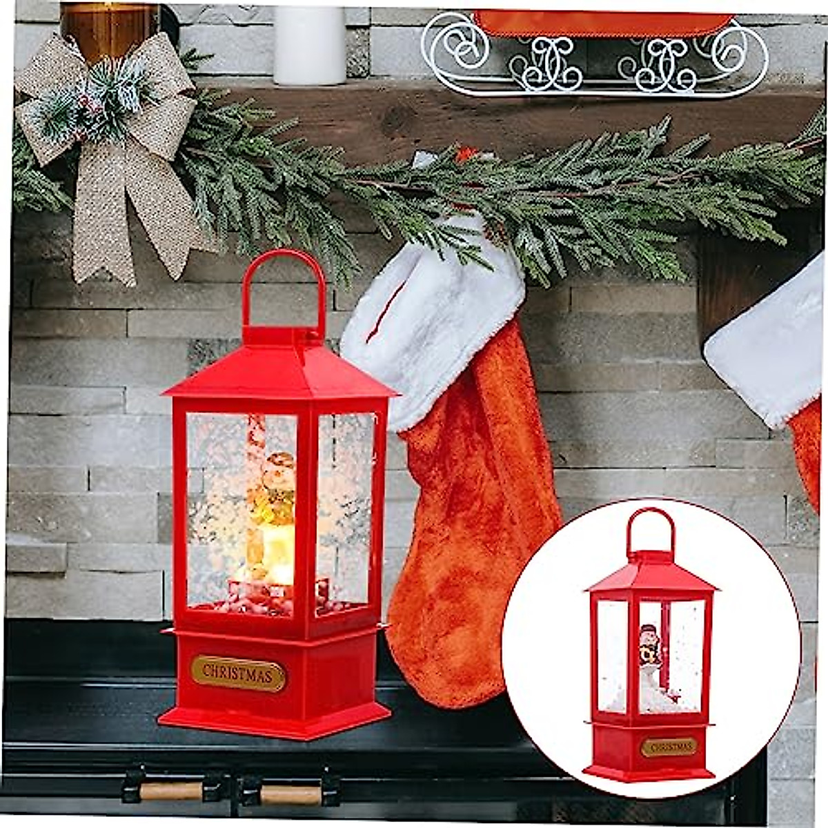 DOITOOL 1Pc Christmas Light Up Ornament Music Decor Tabletop Decor Desk top Decor PVC Lighted Snow Globe Lantern Snow Globe Water Lantern Christmas Night Light lamp Christmas Lamp Supplies