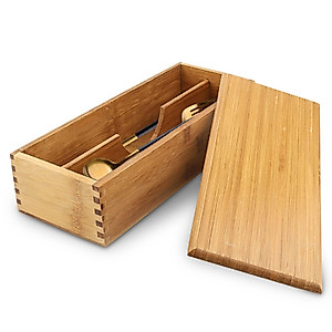 Wooden Cutlery Box with Lid, Small Drawer Organizer Kitchen, Cutlery Organizer in Drawer for Spoon Chopsticks Storage Box Container for Kitchen Countertop Dining Table 27 X 11 X 6.6cm