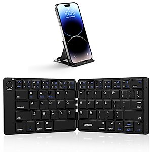 Samsers Foldable Bluetooth Keyboard - Portable Wireless Keyboard with Stand Holder, Rechargeable Full Size Ultra Slim Keyboard Compatible IOS Android Windows Smartphone Tablet and Laptop-Black