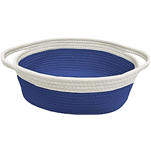 GiftExpress Blue & White Woven Basket - 13" x 8" x 5" Cotton Rope Organizing Baskets for Baby Items or Cat & Dog Toys - Cute Soft Gift Storage Bin w/ Handles