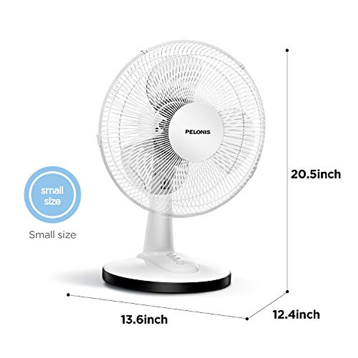 PELONIS FT30-15H Portable 3-Speed 12-Inch Oscillating Table Air Circulation Fan, White, 15 Inch TableFan