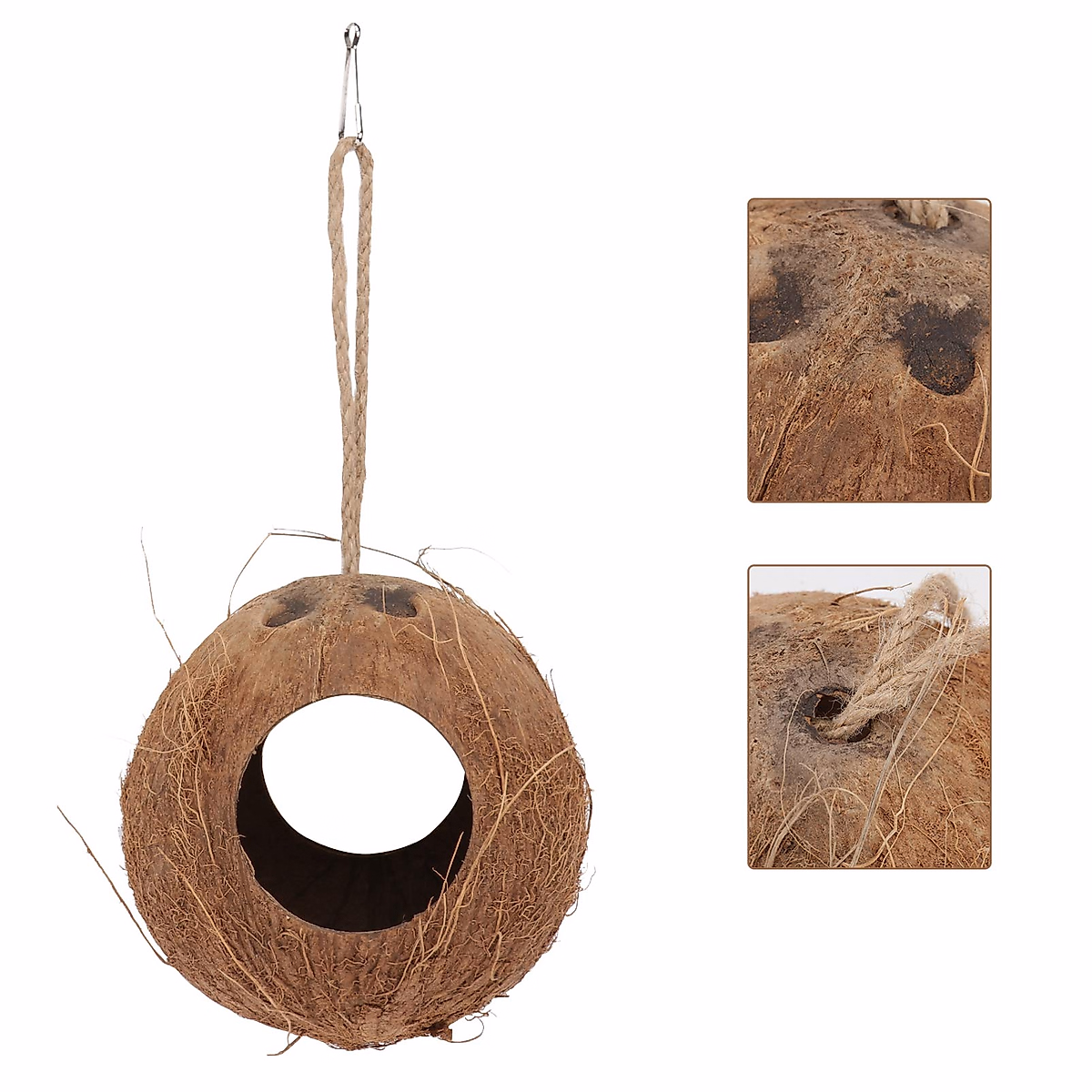 Hanging Coconut Shell Bird Nest Natural Coconut Hideaway Bird House Hut Breeding Nesting Bird Cage Box for Hamster Parakeets Love Birds Canary