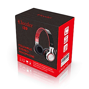 ELECDER i39 Headphones with Microphone Foldable Lightweight Adjustable On Ear Headsets with 3.5mm Jack for Cellphones Computer MP3/4 Kindle School Red/Black