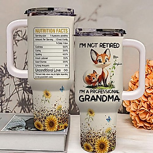 Personalized 40oz Tumbler - Cute A fox mother standing while her playful pup tugs on Mother and Child Design with Nutrition Facts - Gift for Mom, Grandma, Mother's Day ZgND0l