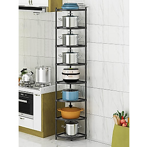 ZANIYO Kitchen Corner Shelf Rack, Multi-layer Pot Rack Storage Organizer Stainless Steel Shelves Shelf Holder (8 Tier)